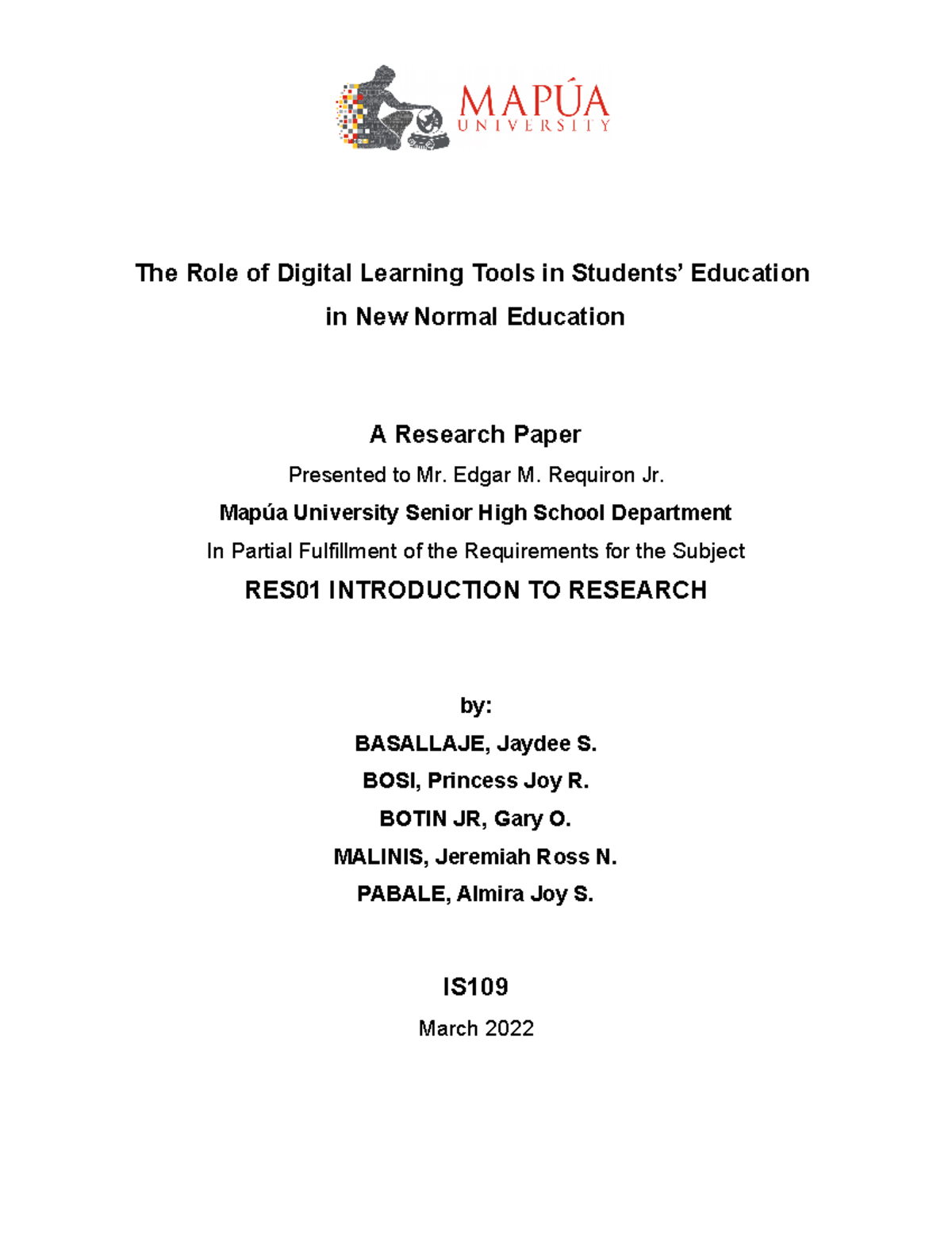 RES01 - Group 1 (Final) - research - The Role of Digital Learning Tools ...