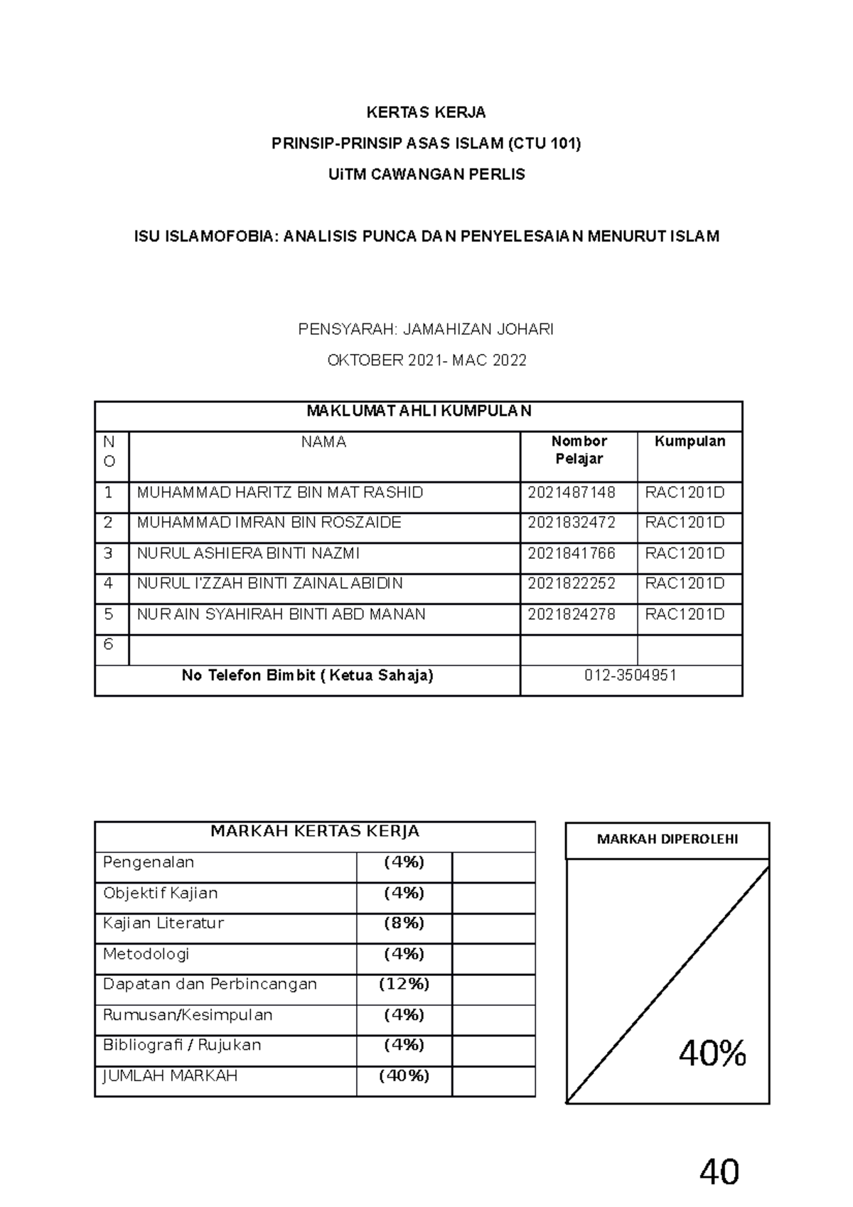 CTU101 Group Assignment - KERTAS KERJA PRINSIP-PRINSIP ASAS ISLAM (CTU ...