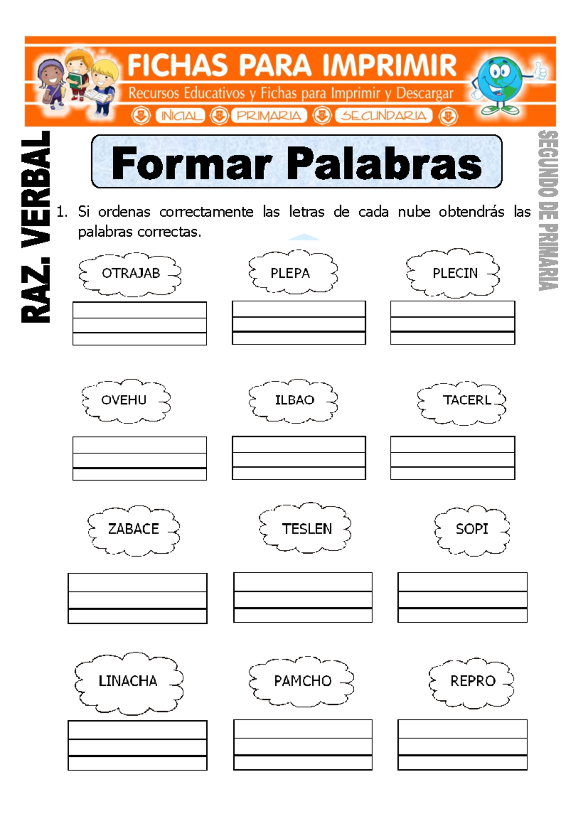 Ficha de Formar Palabras - 1. Si ordenas correctamente las letras de ...