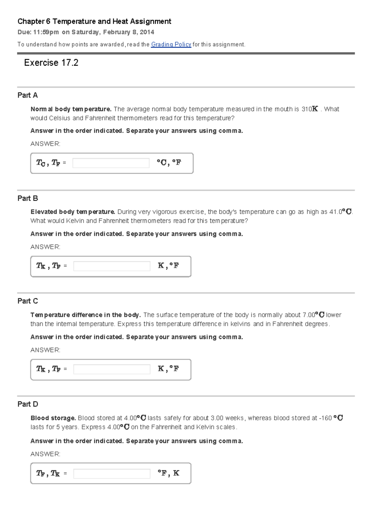 Chapter 6 Temperature and Heat Assignment - Chapter 6 Temperature and ...