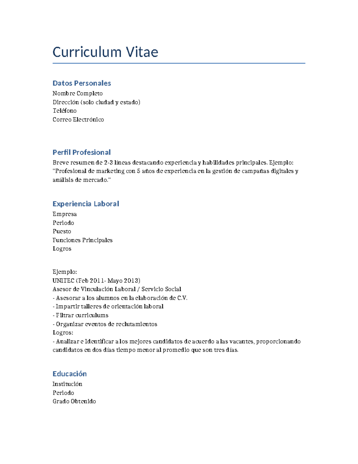 CV Plantilla Profesional Clasico - Curriculum Vitae Datos Personales ...
