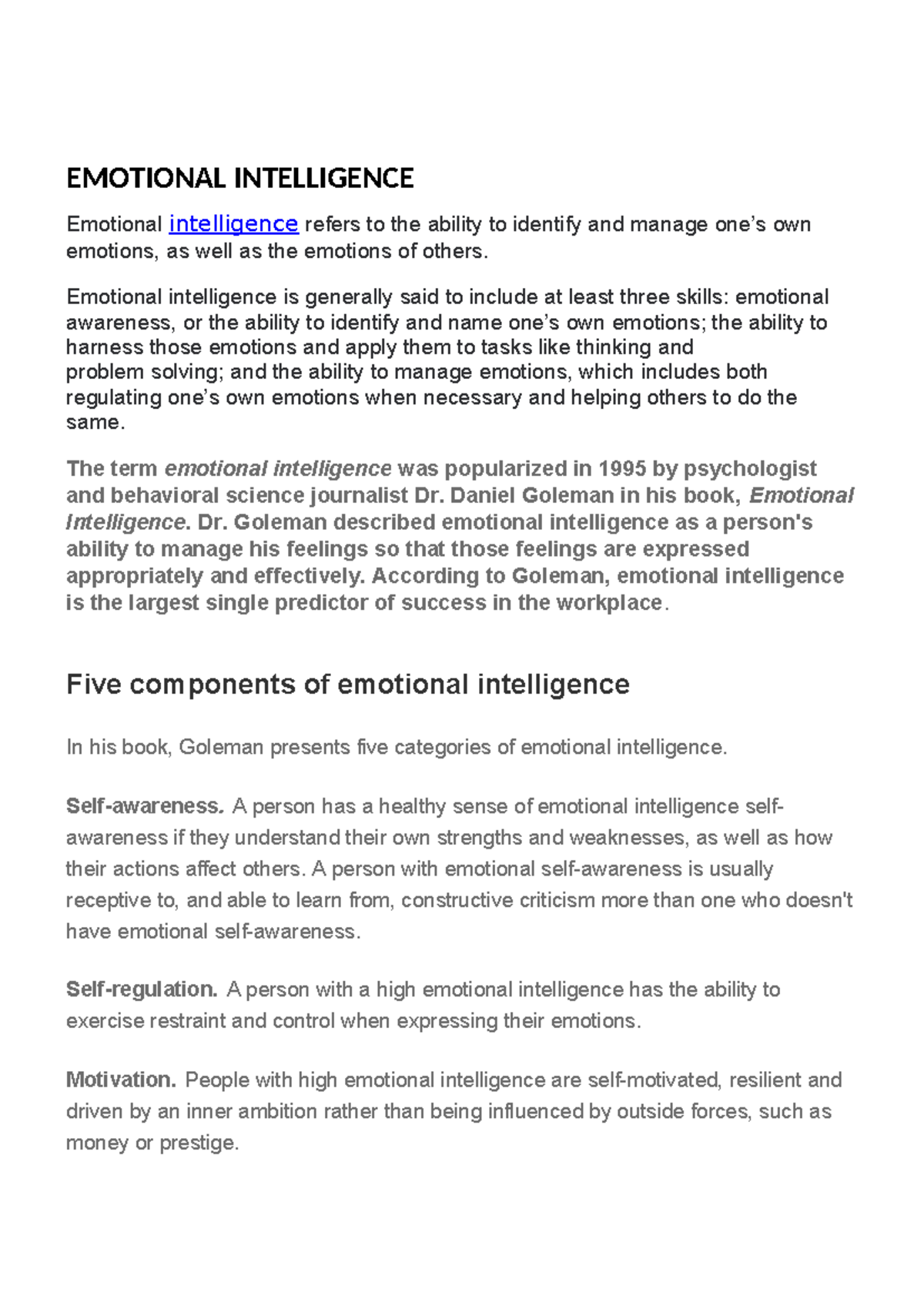 Building Emotional competence - EMOTIONAL INTELLIGENCE ...