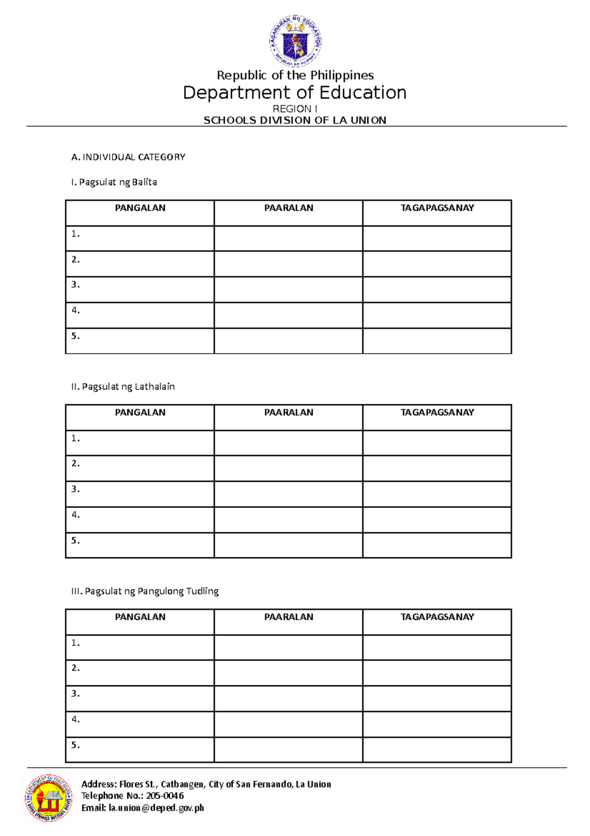 Winners DSPC 2023 Filipino - Department of Education SCHOOLS DIVISION ...