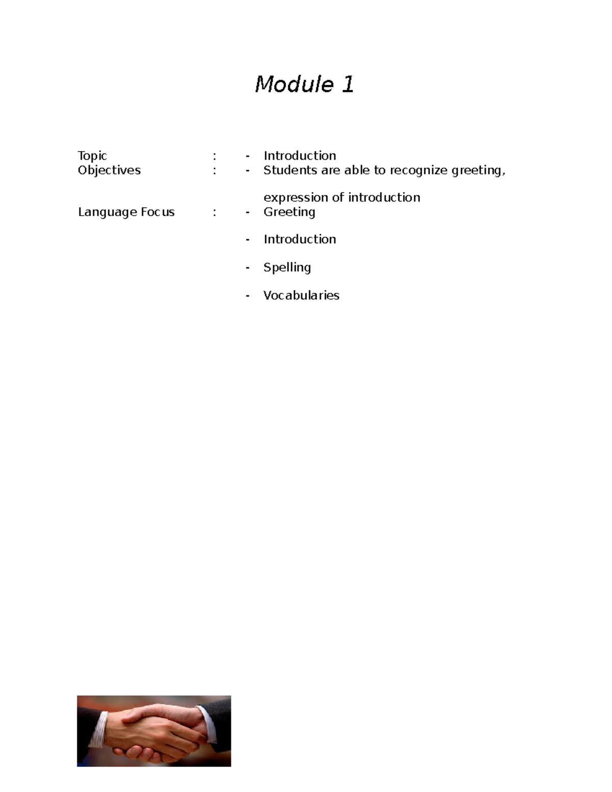 Material 1 Self Introduction Format - Module 1 Topic : - Introduction ...