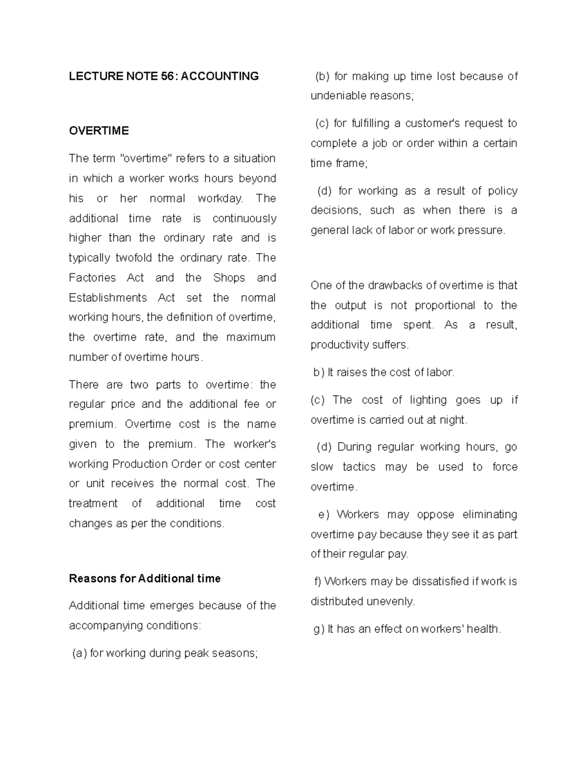 Lecture Note 56 Accounting - LECTURE NOTE 56: ACCOUNTING OVERTIME The ...