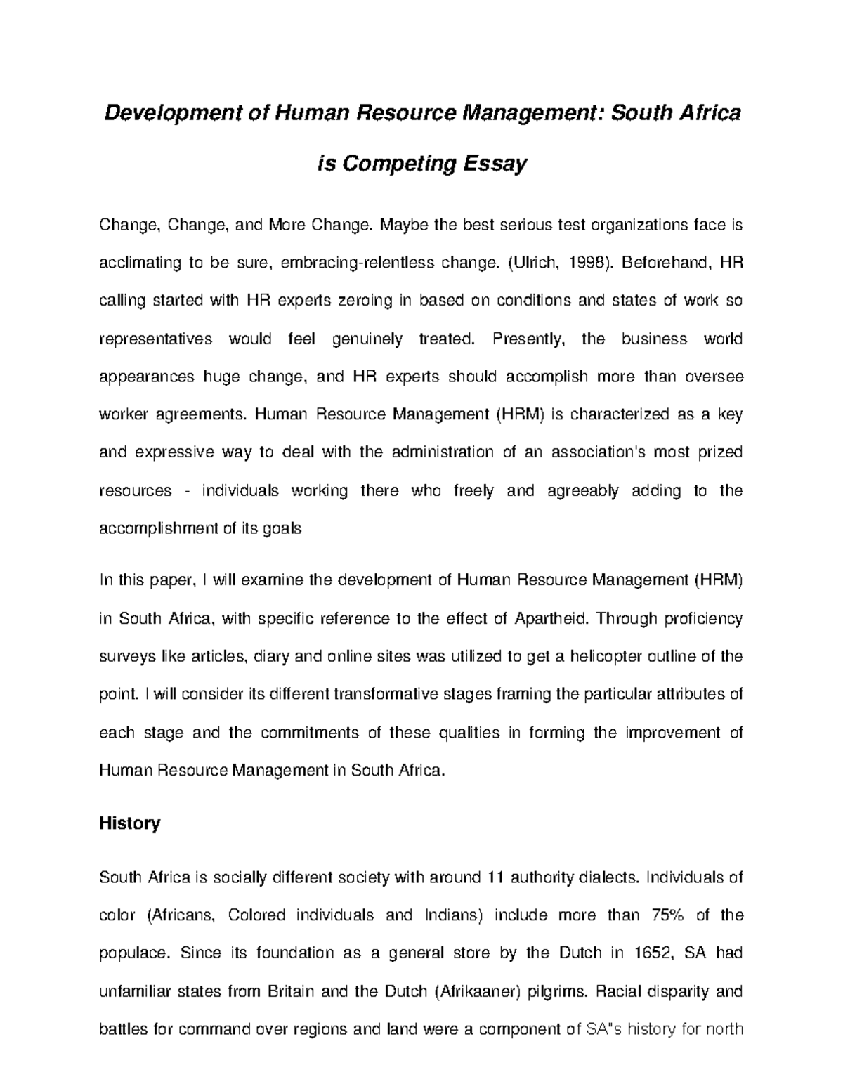 Development of Human Resource Management: South Africa is Competing ...