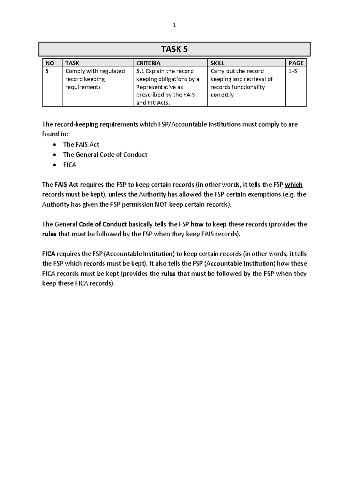 TASK 5 Content Material - TASK 5 The record-keeping requirements which ...