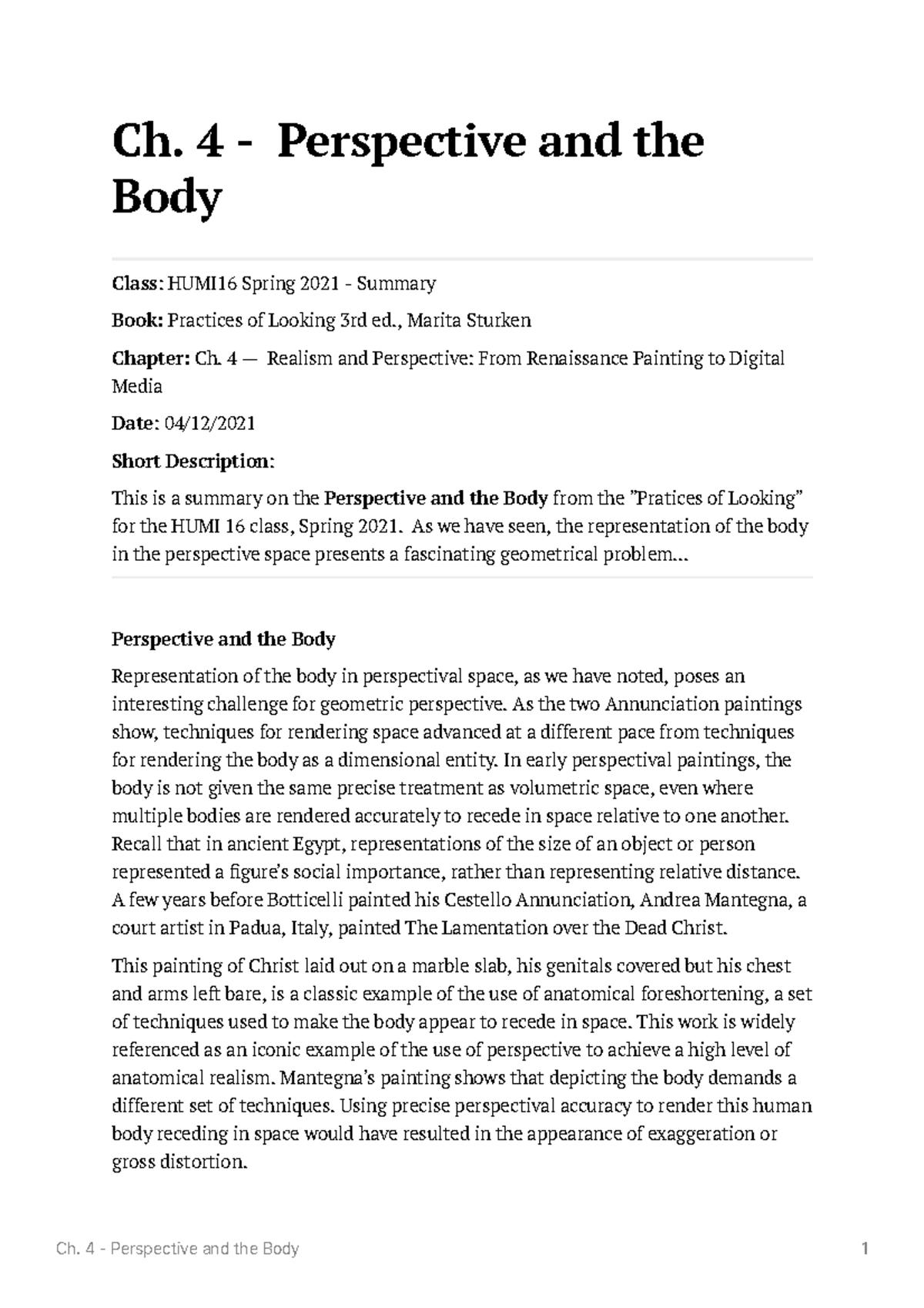 Ch. 4 - Perspective and the Body - Ch. 4 - Perspective and the Body 1 ...
