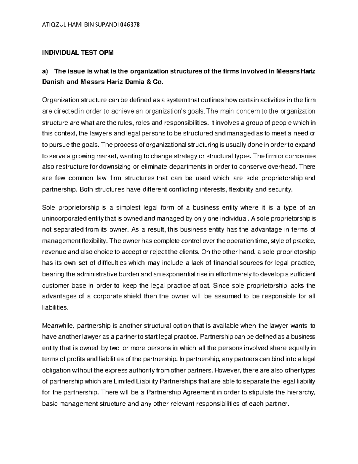 Individual TEST - OPM 046378 - INDIVIDUAL TEST OPM a) The issue is what ...