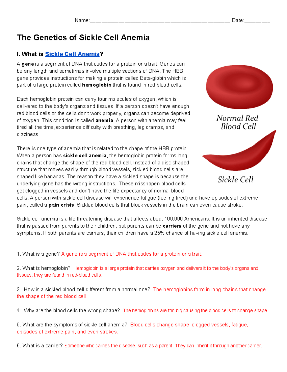The Genetics of Sickle Cell Anemia - What is Sickle Cell Anemia? A gene ...