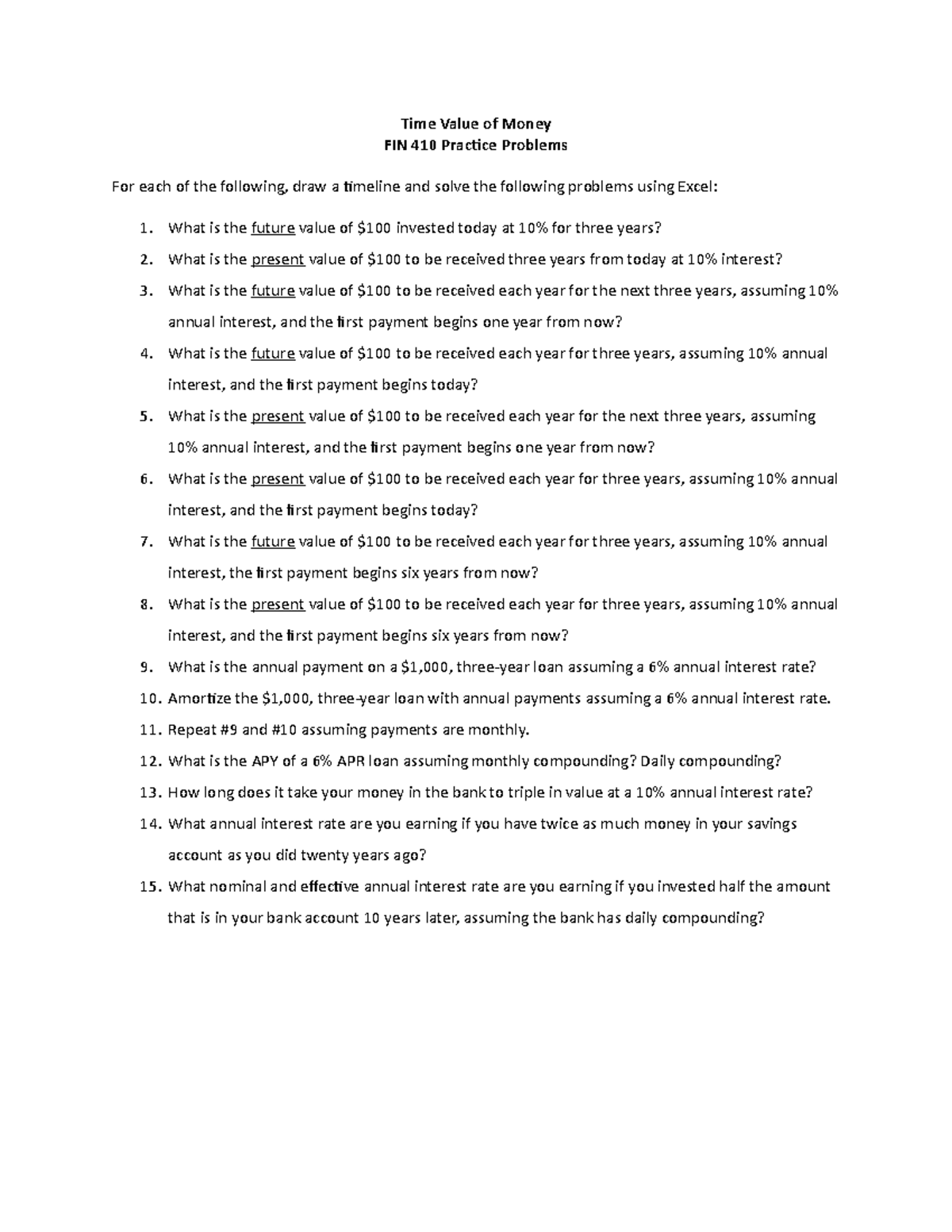 Time Value of Money Practice Problems Handout-1 - Time Value of Money ...