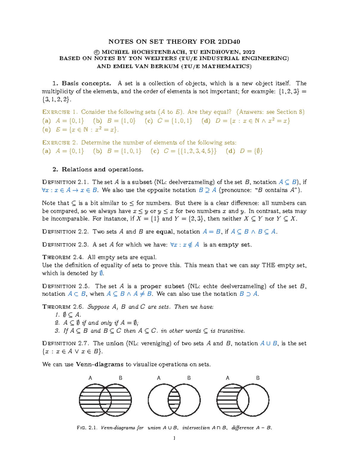 Notes-sets - starter notes on set theory - NOTES ON SET THEORY FOR 2DD ...