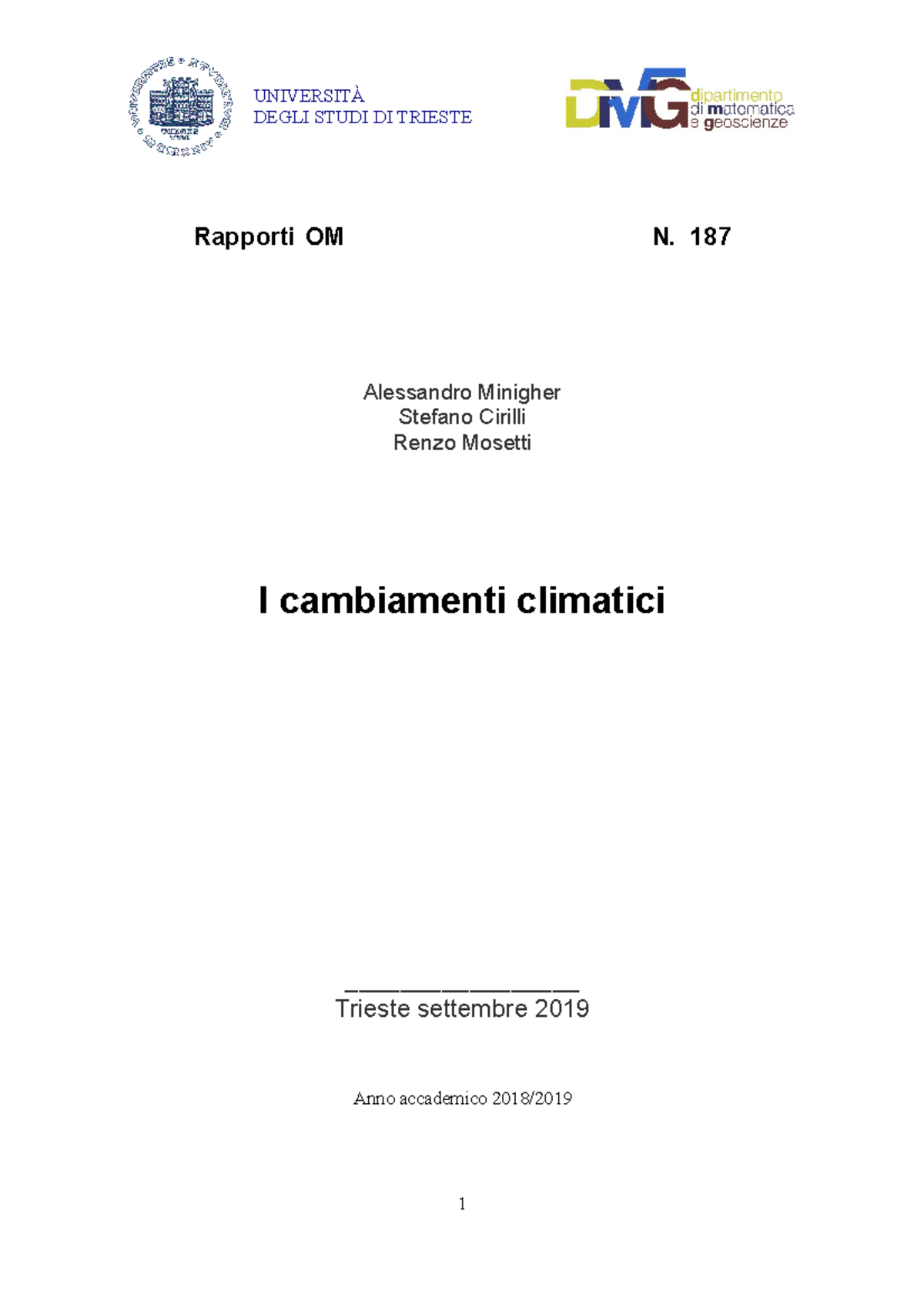 ROM 187 I cambiamenti climatici - ####### UNIVERSITÀ ####### DEGLI ...