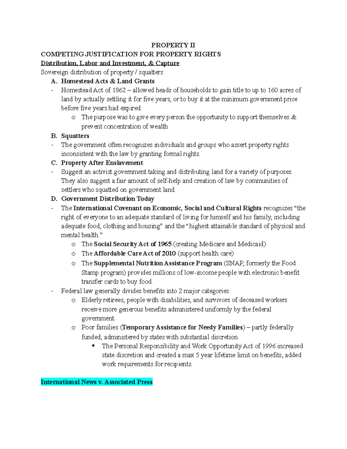 2 - Competing Justification for Property Rights Outline - PROPERTY II ...