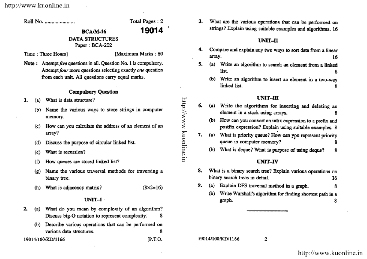 Bca part 2 data structures 19014 may 2016 - Bachelor of computer ...