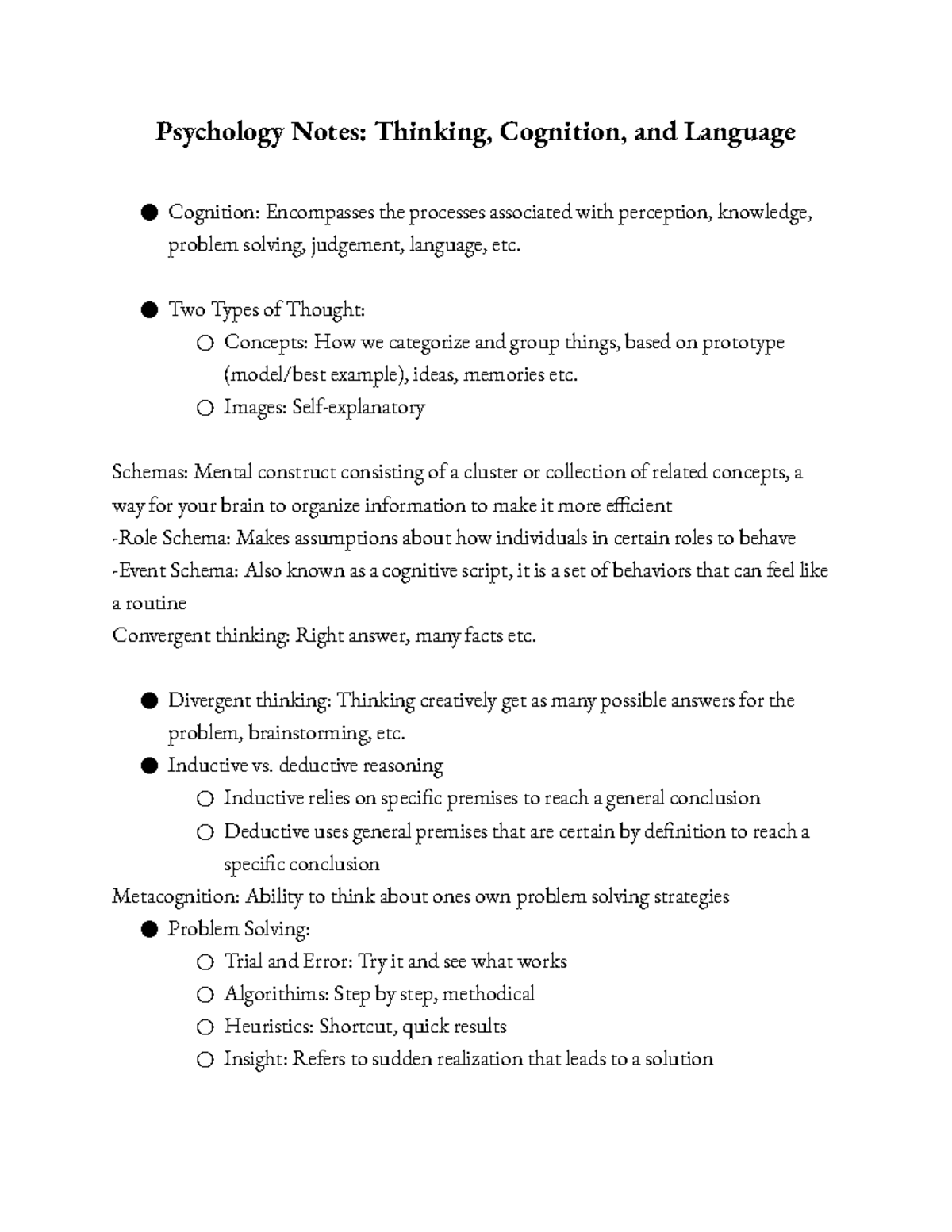 Psychology Thinking - Notes - Psychology Notes: Thinking, Cognition ...