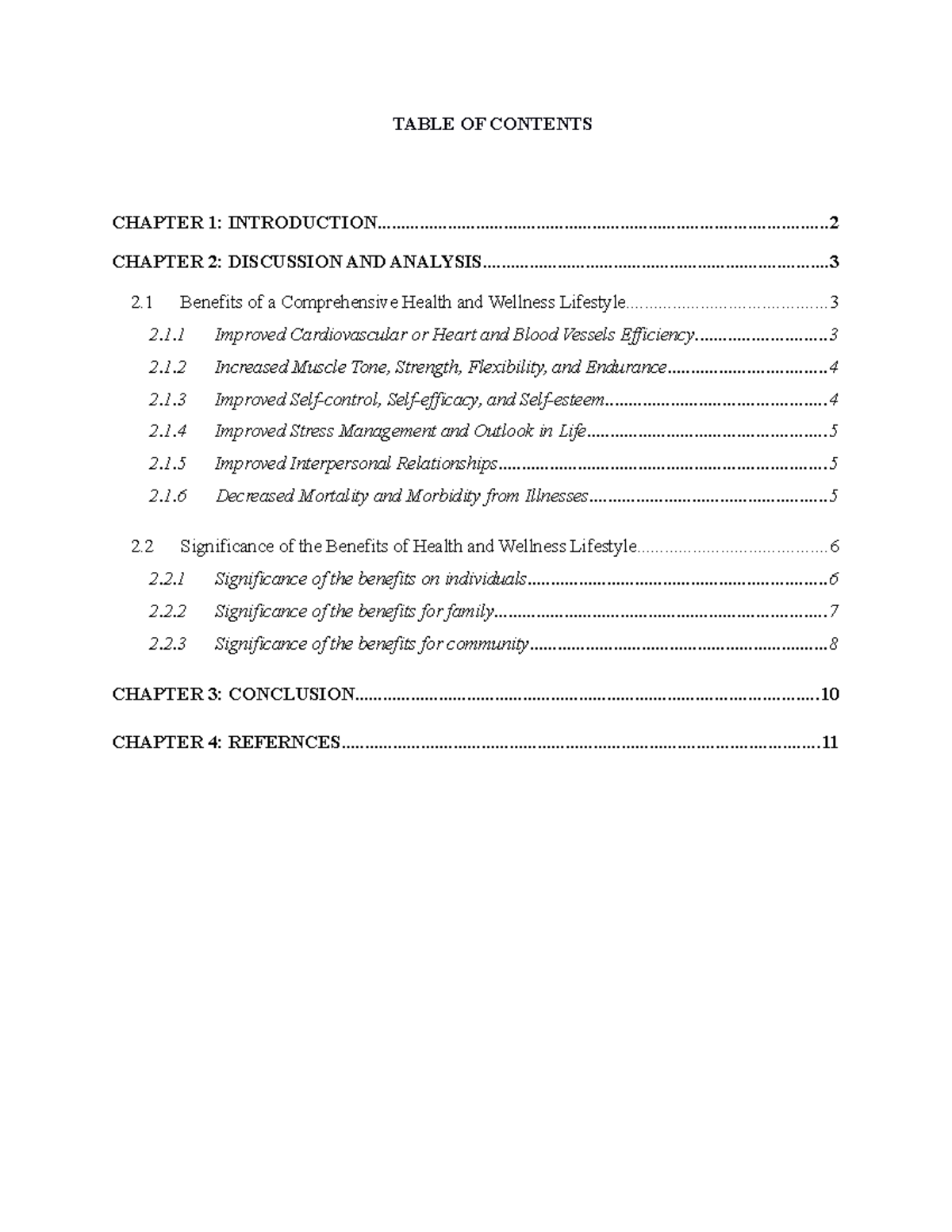 Health & Wellness Assignment - TABLE OF CONTENTS CHAPTER 1: - Studocu