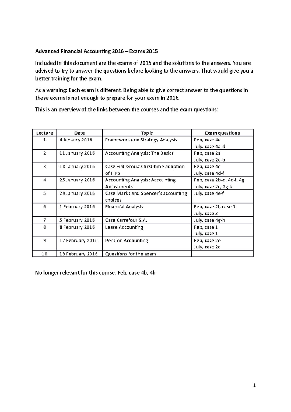 Sample/practice exam 2015, questions and answers - Advanced Financial ...