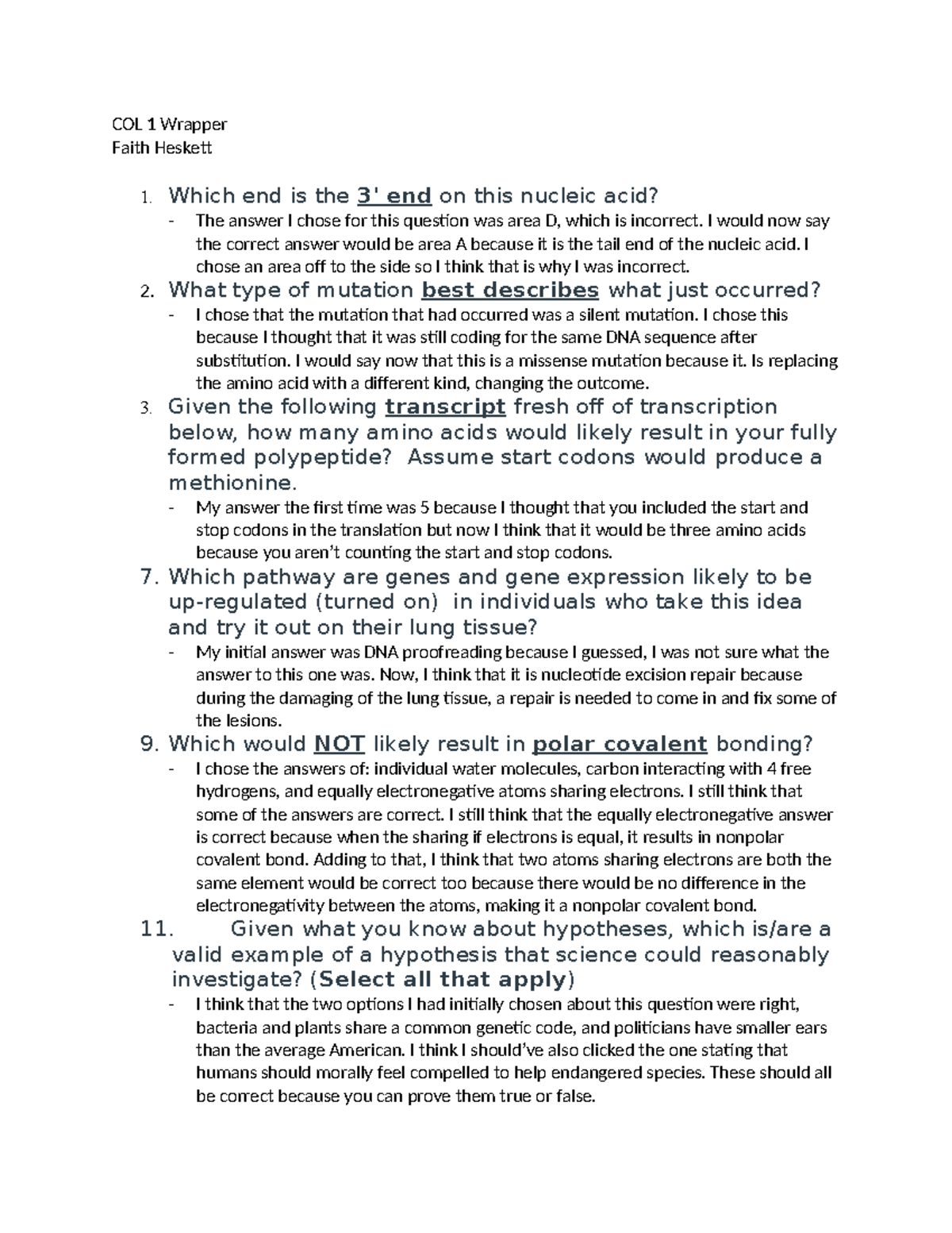 COL 1 Wrapper - COL 1 Wrapper Faith Heskett 1. Which end is the 3' end ...