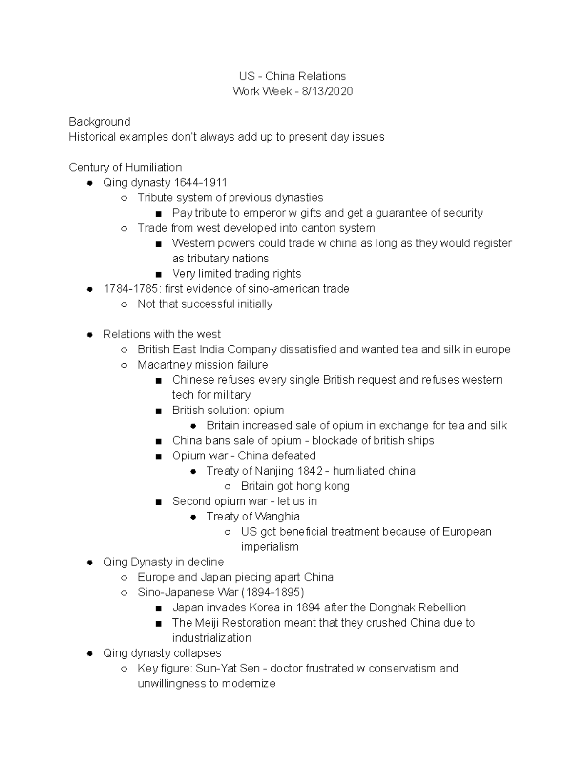 US - China Relations - These notes were critical to passing the exam ...