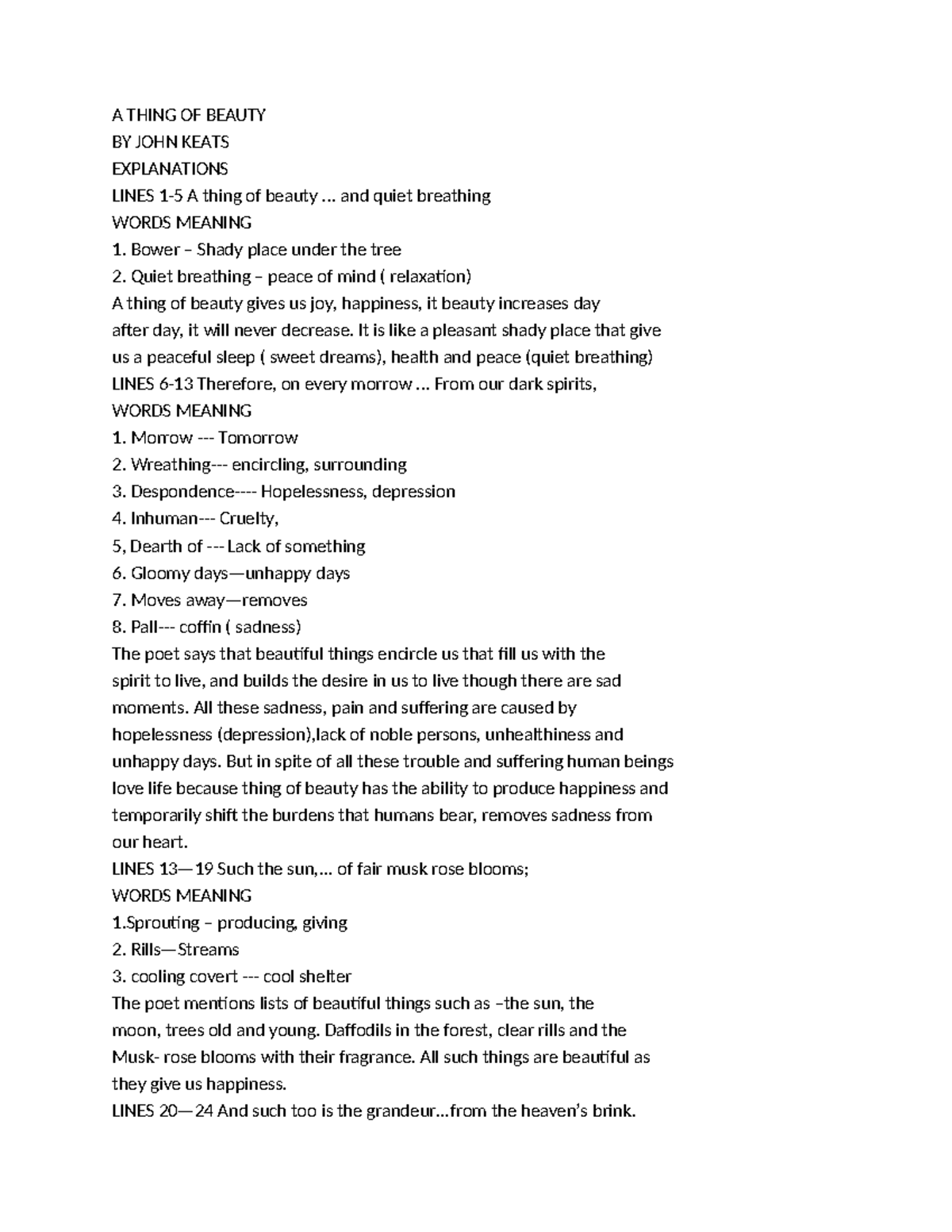 A Thing OF BEAU-WPS Office - A THING OF BEAUTY BY JOHN KEATS ...