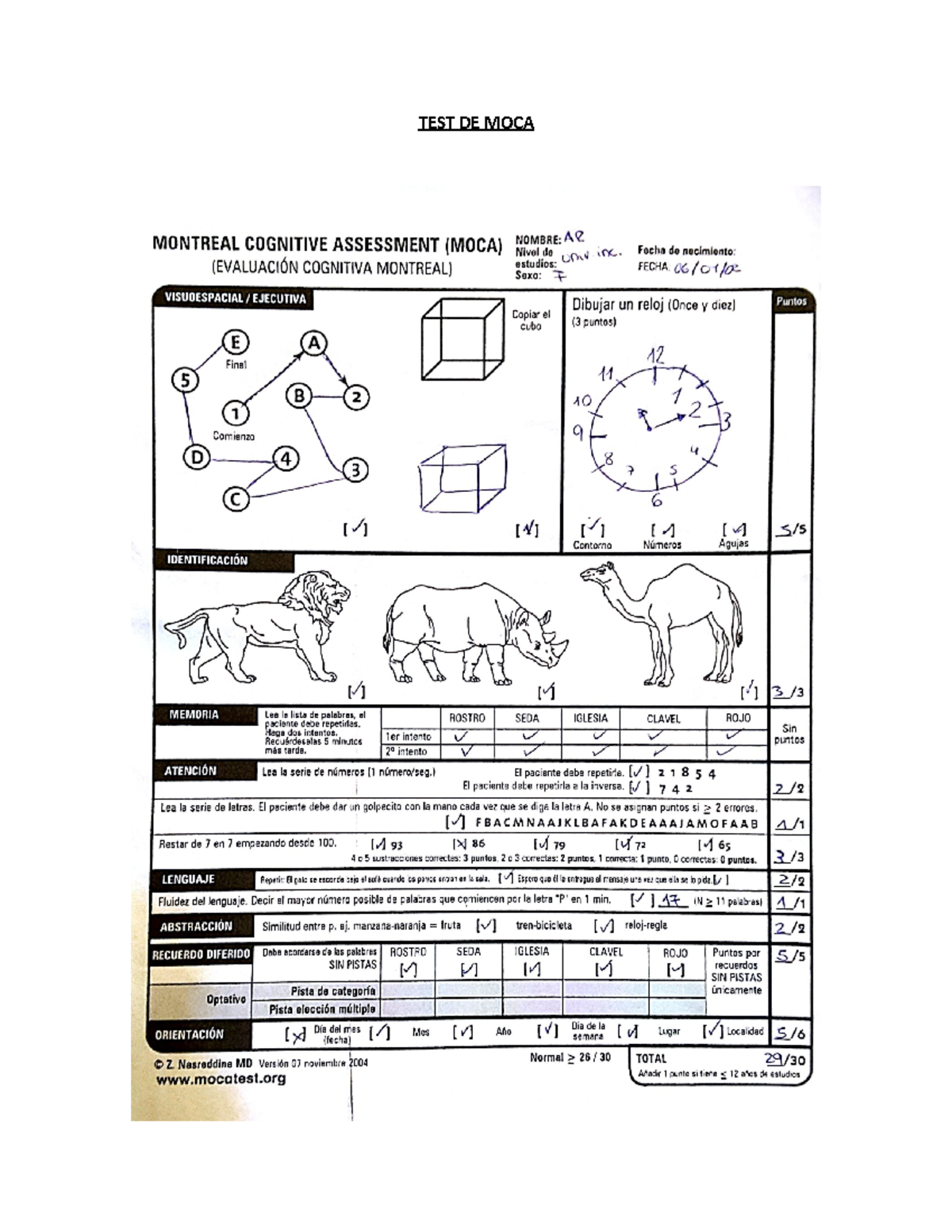 TEST DE MOCA- PSICOMETRIA APLICADA - TEST DE MOCA Interpretación ...