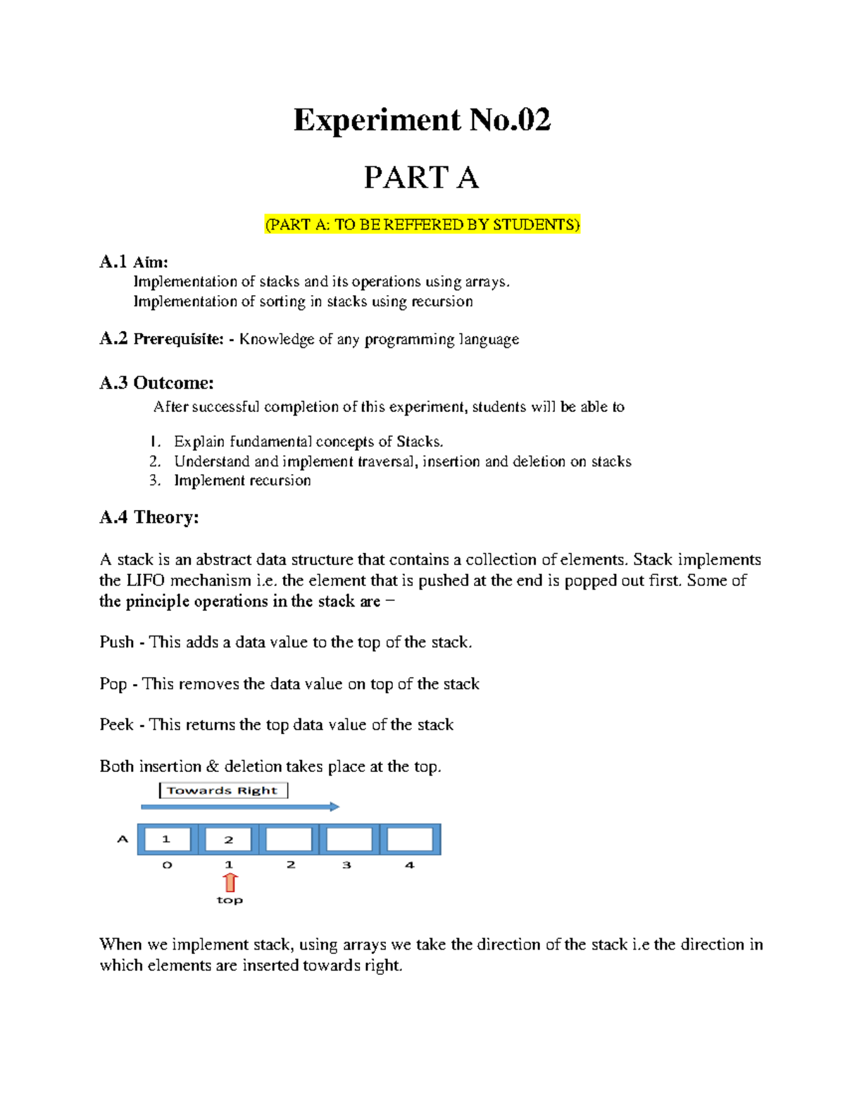 N117 Meeket Tank DSA Ex2 go JFrfd 0Jk - Experiment No. PART A (PART A: TO BE REFFERED BY ...
