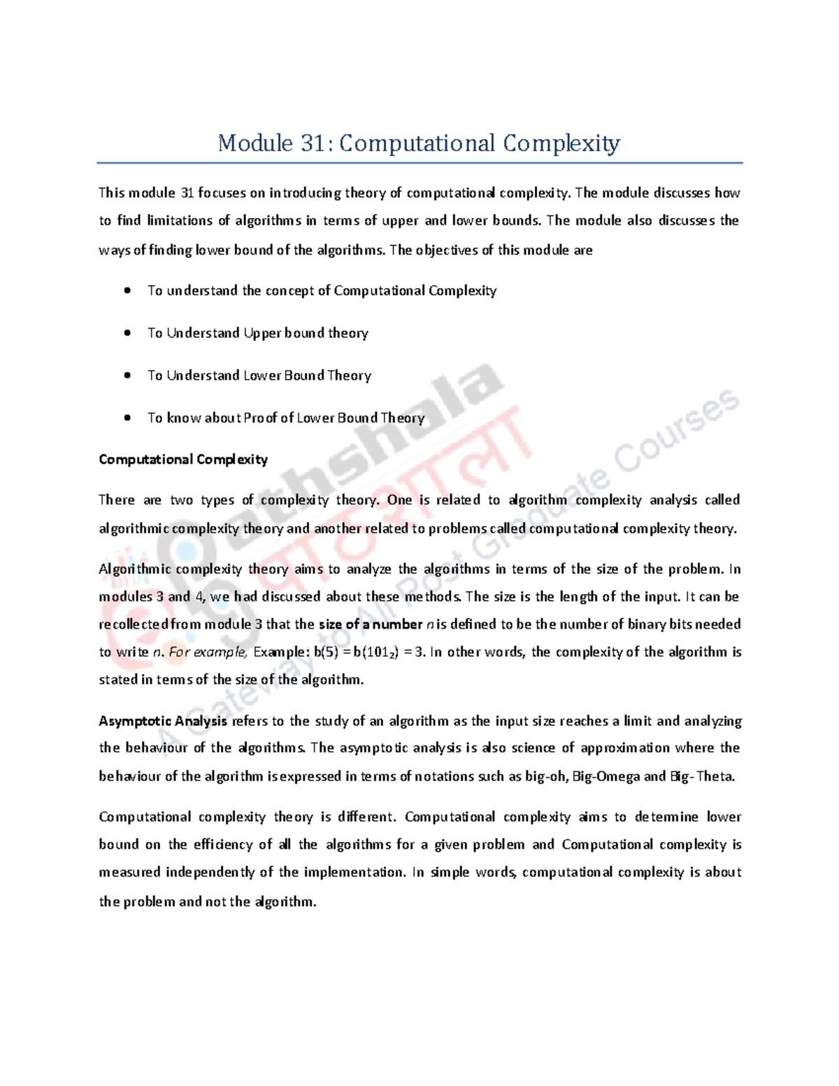 Computational Complexity The Module Discusses How To Find Limitations