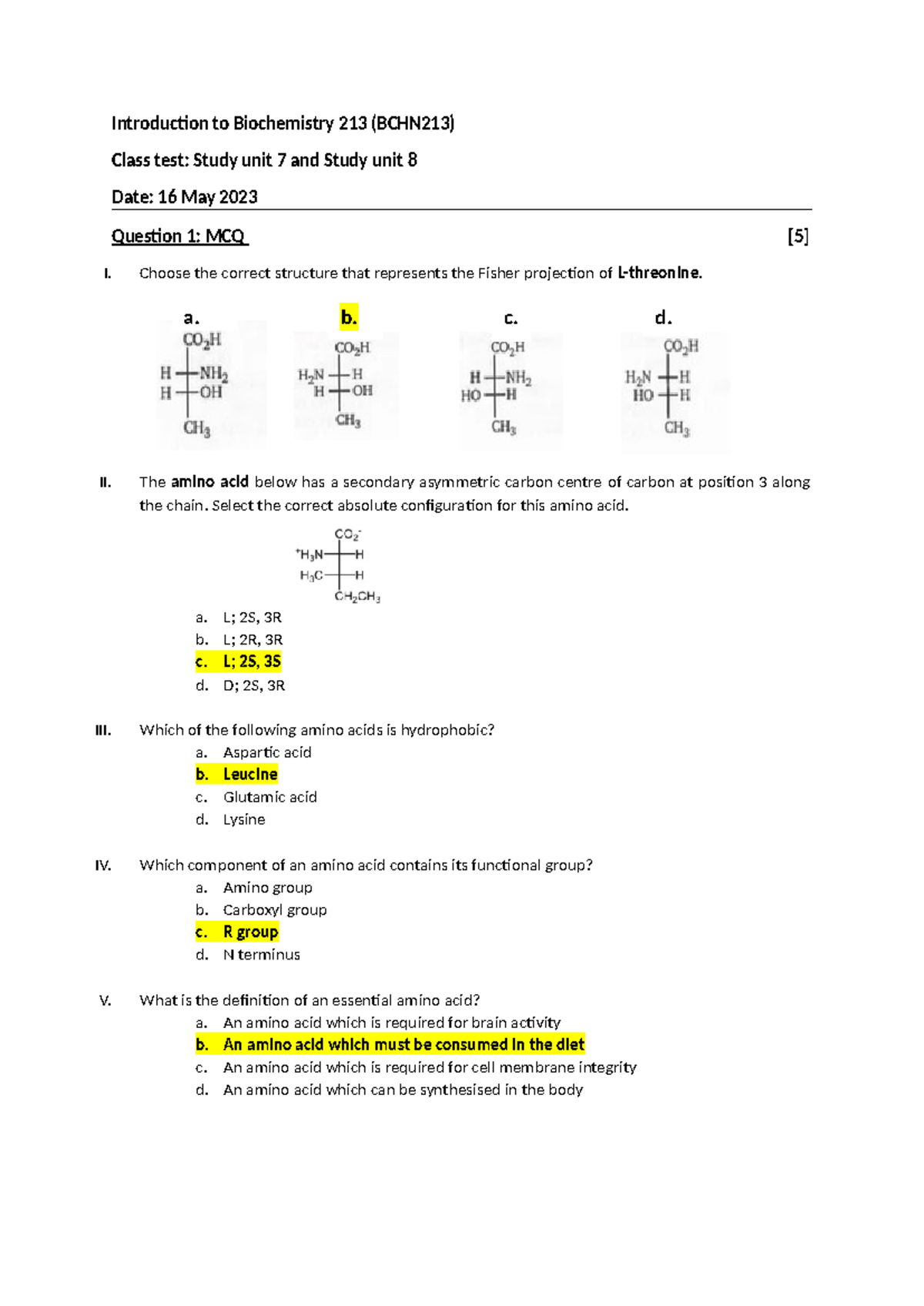 BCHN213 (M-Campus) Test 4 SU 7 and 8 MEMO 2 - Introduction to ...