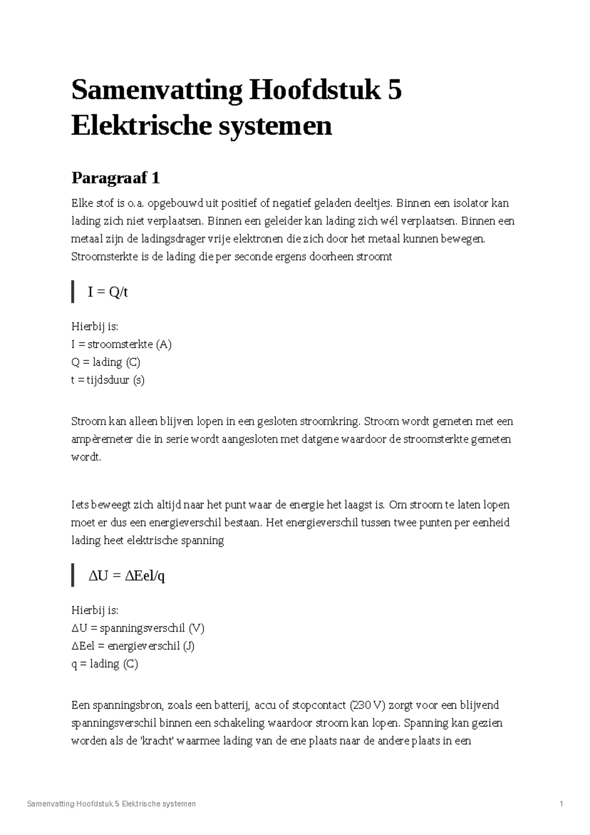 Hoodstuk 5 elektrische systemen natuurkunde vwo 4 - Samenvatting ...