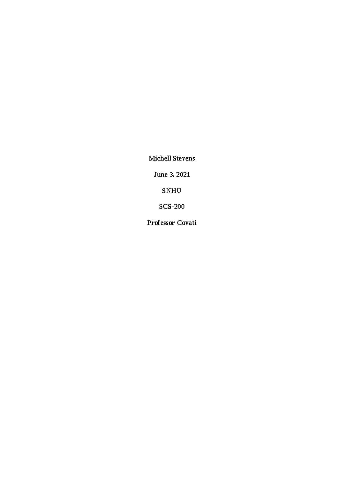 SCS-200 Module 5-3 short answer - Michell Stevens June 3, 2021 SNHU SCS ...
