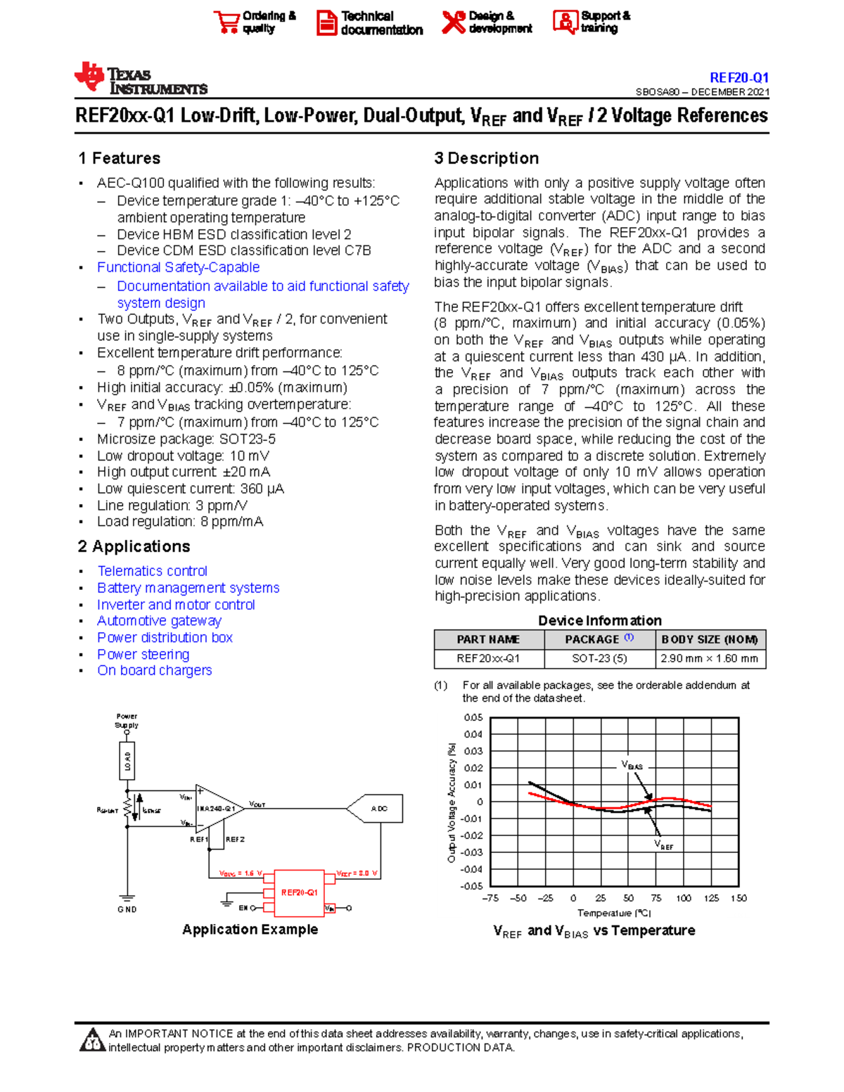 REF20xx-Q1 Voltage References - REF20xx-Q1 Low-Drift, Low-Power, Dual ...