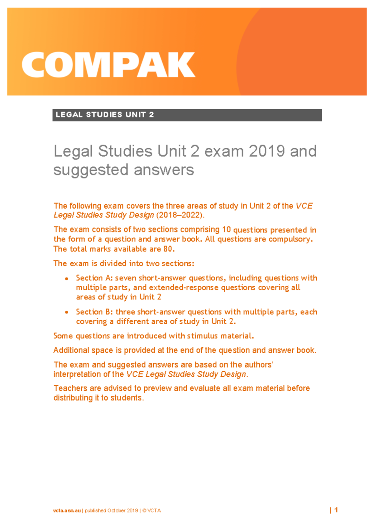 Legal unit 2 exam with solutions - LEGAL STUDIES UNIT 2 Legal Studies ...