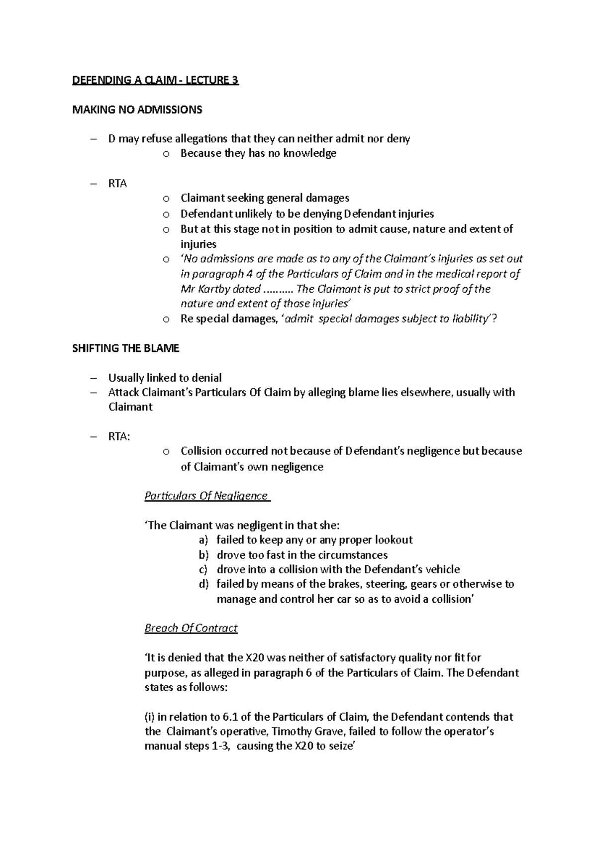 Defending A Claim 3 - LAW6CVL - LSBU - Studocu