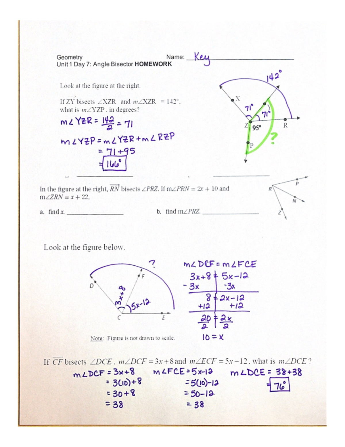 U2 L5 - Half HW KEY - Geometry - Geometry Unit 1 Day 7: Angle Bisector ...