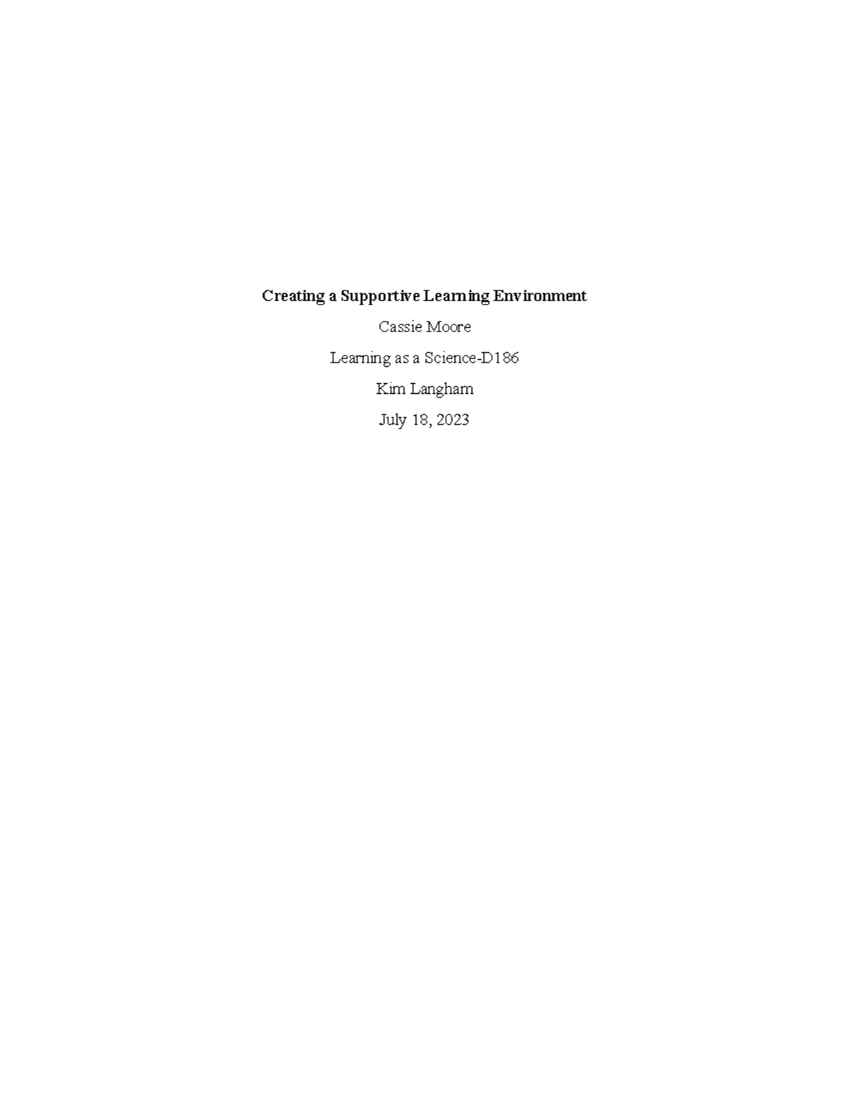 Cassie Moore OMM1 Task 1 Creating a Supportive Learning Environment ...