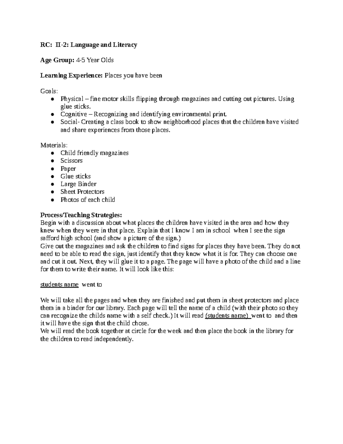 RC II-2 language and literacy - RC: II-2: Language and Literacy Age ...