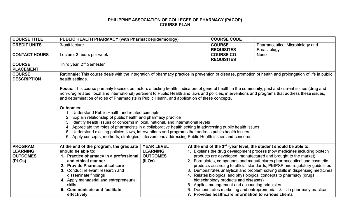 Public health 2020 - PHILIPPINE ASSOCIATION OF COLLEGES OF PHARMACY ...