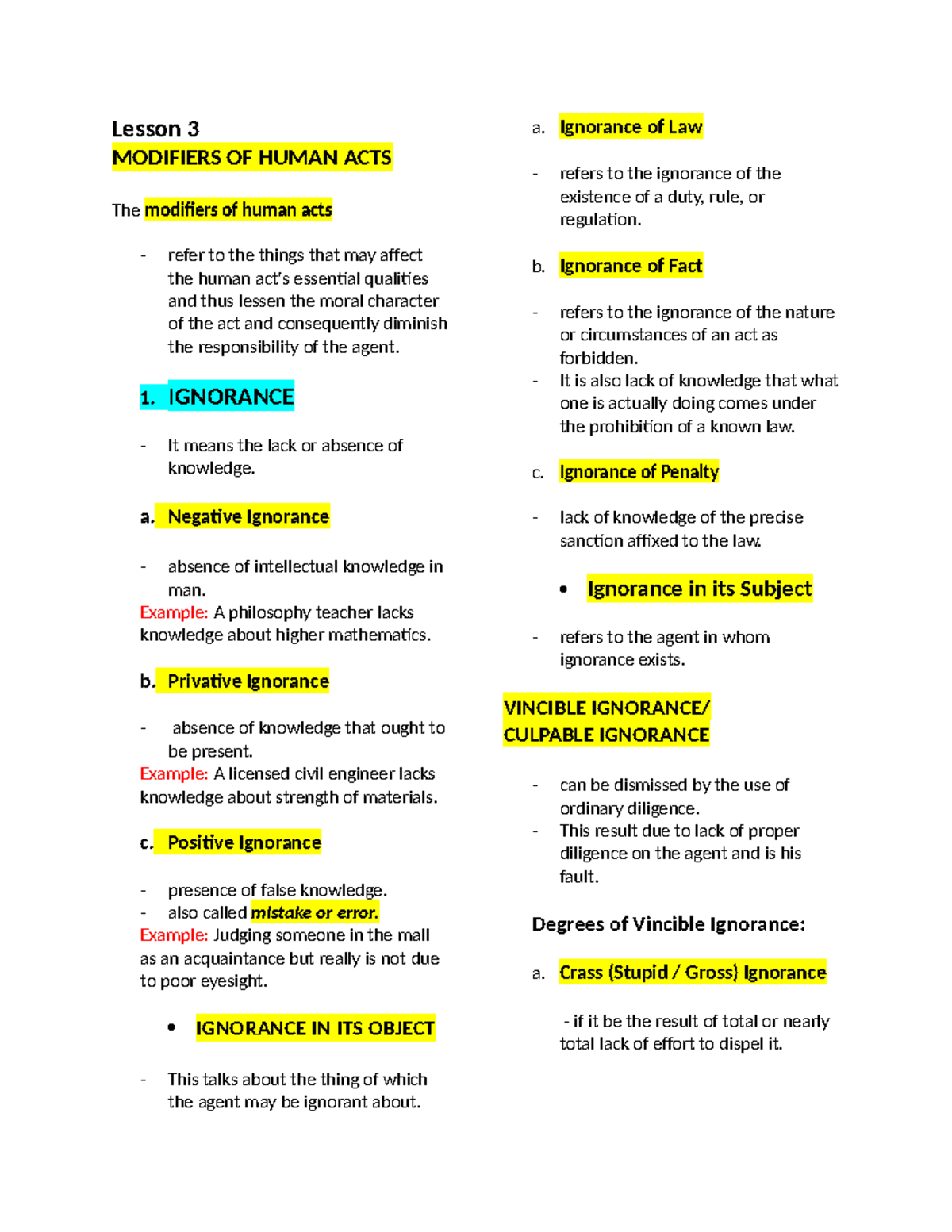 Lesson 3, 4 and 5 Ethics - none. - Lesson 3 MODIFIERS OF HUMAN ACTS The ...
