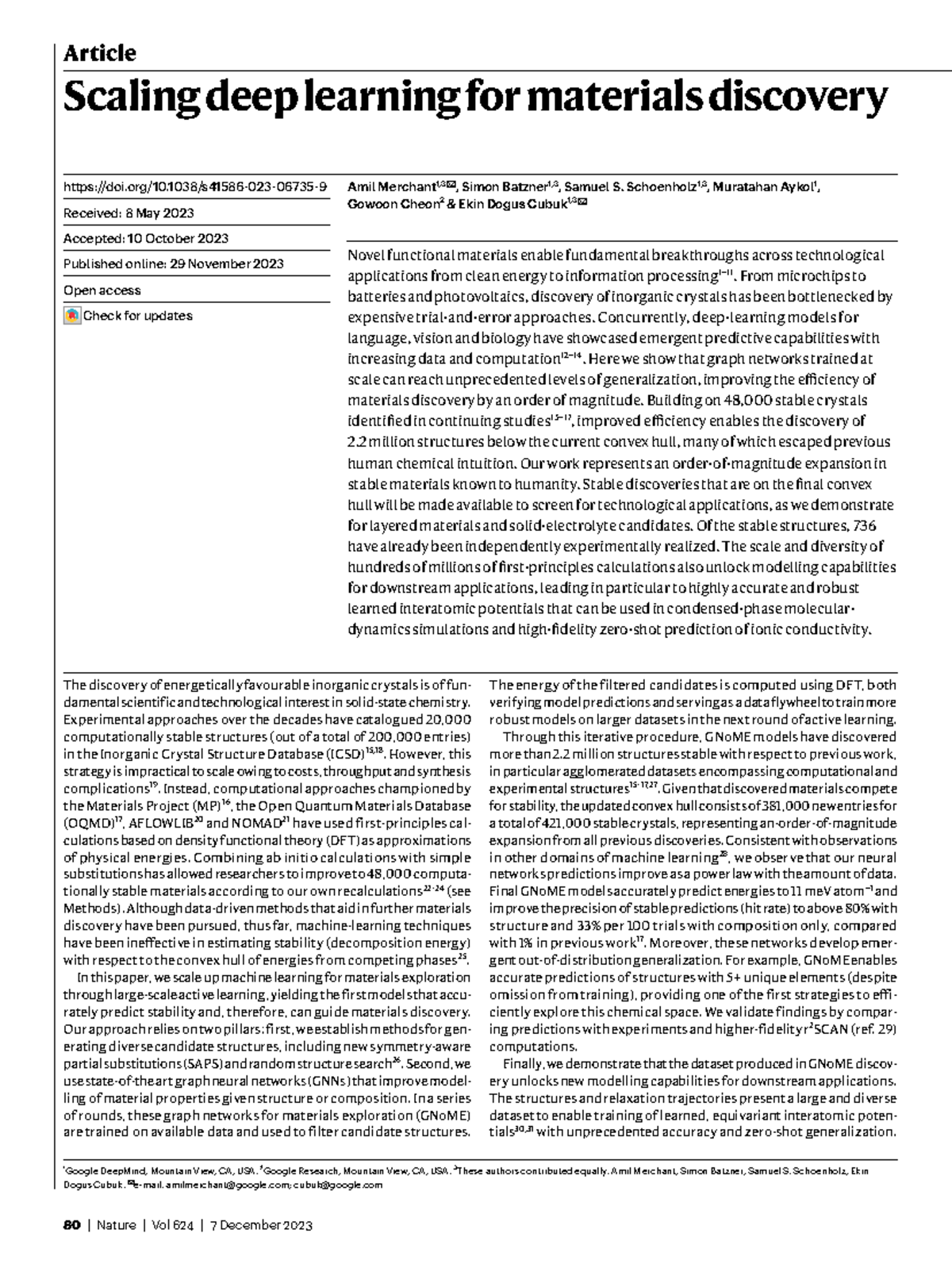 Materials Discovery Nature Nov 2023 - 80 | Nature | Vol 624 | 7 ...