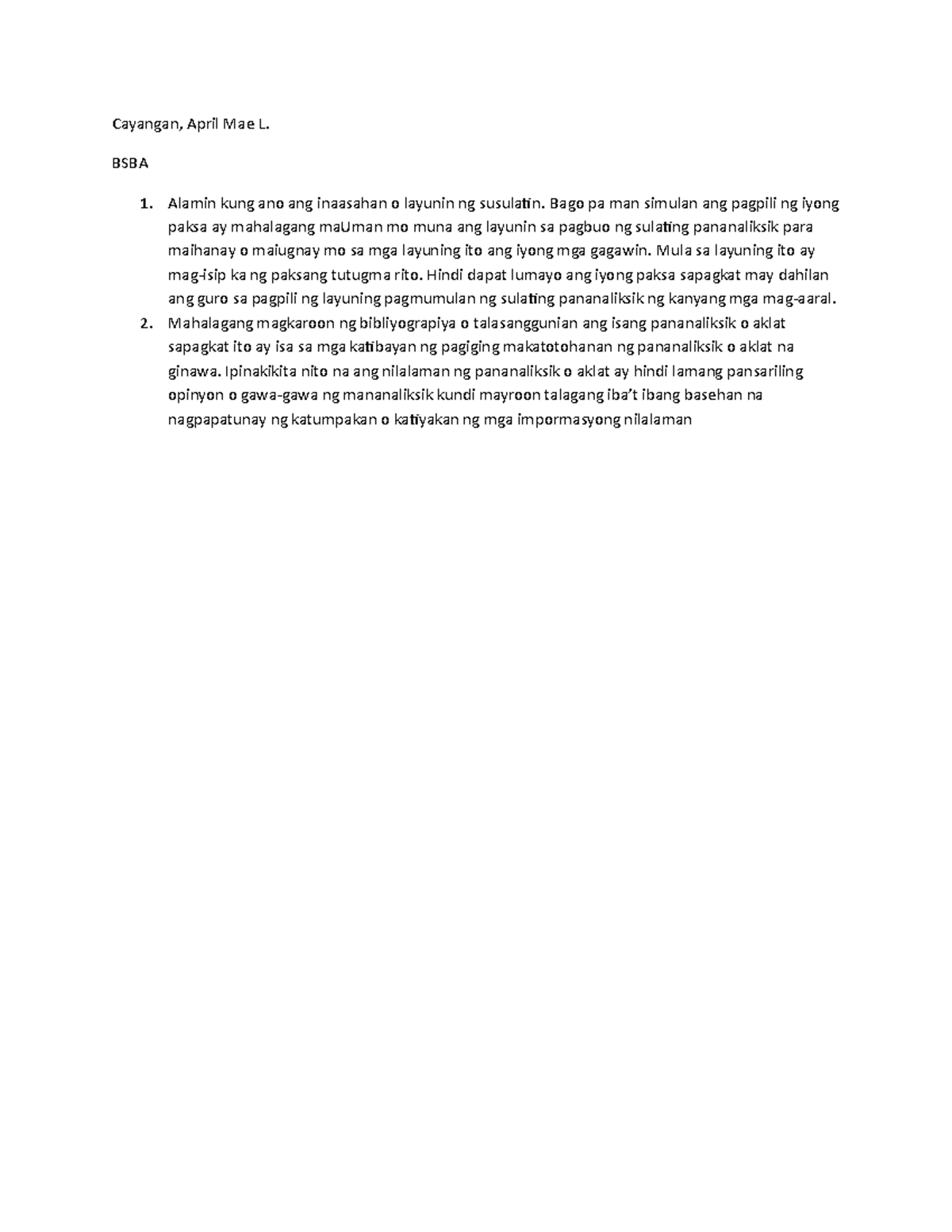 Cayangan BBB3 - REFERENCE - Cayangan, April Mae L. BSBA Alamin kung ano ...
