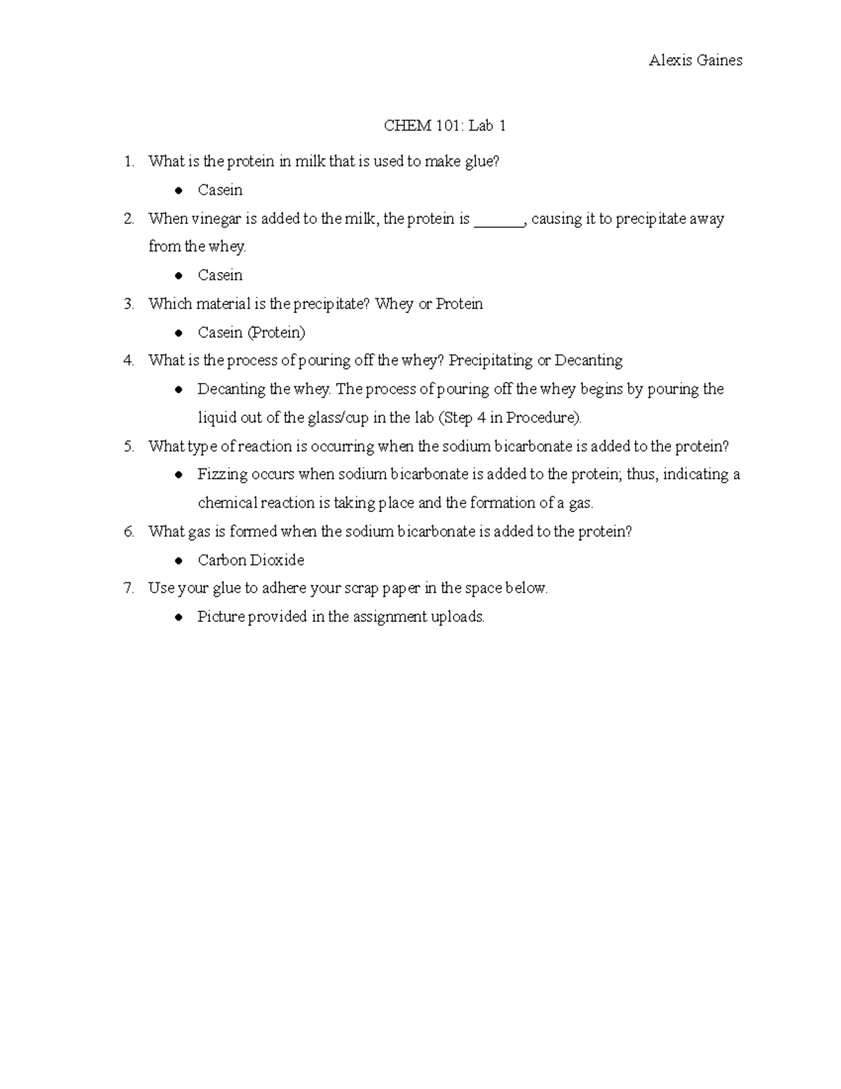 CHEM 101 Lab 1 - Introduction to Chemistry - Alexis Gaines CHEM 101 ...