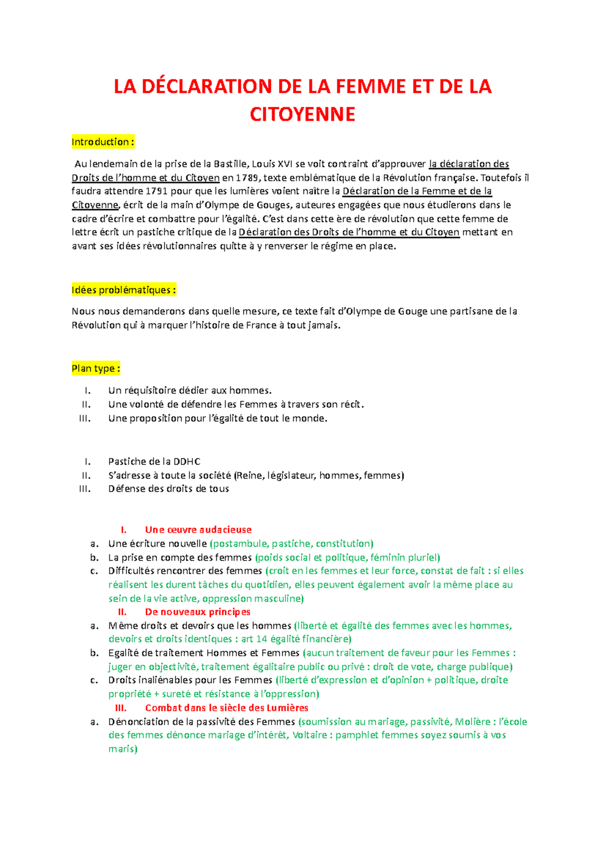 LA Déclaration DE LA Femme ET DE LA Citoyenne - LA DÉCLARATION DE LA ...