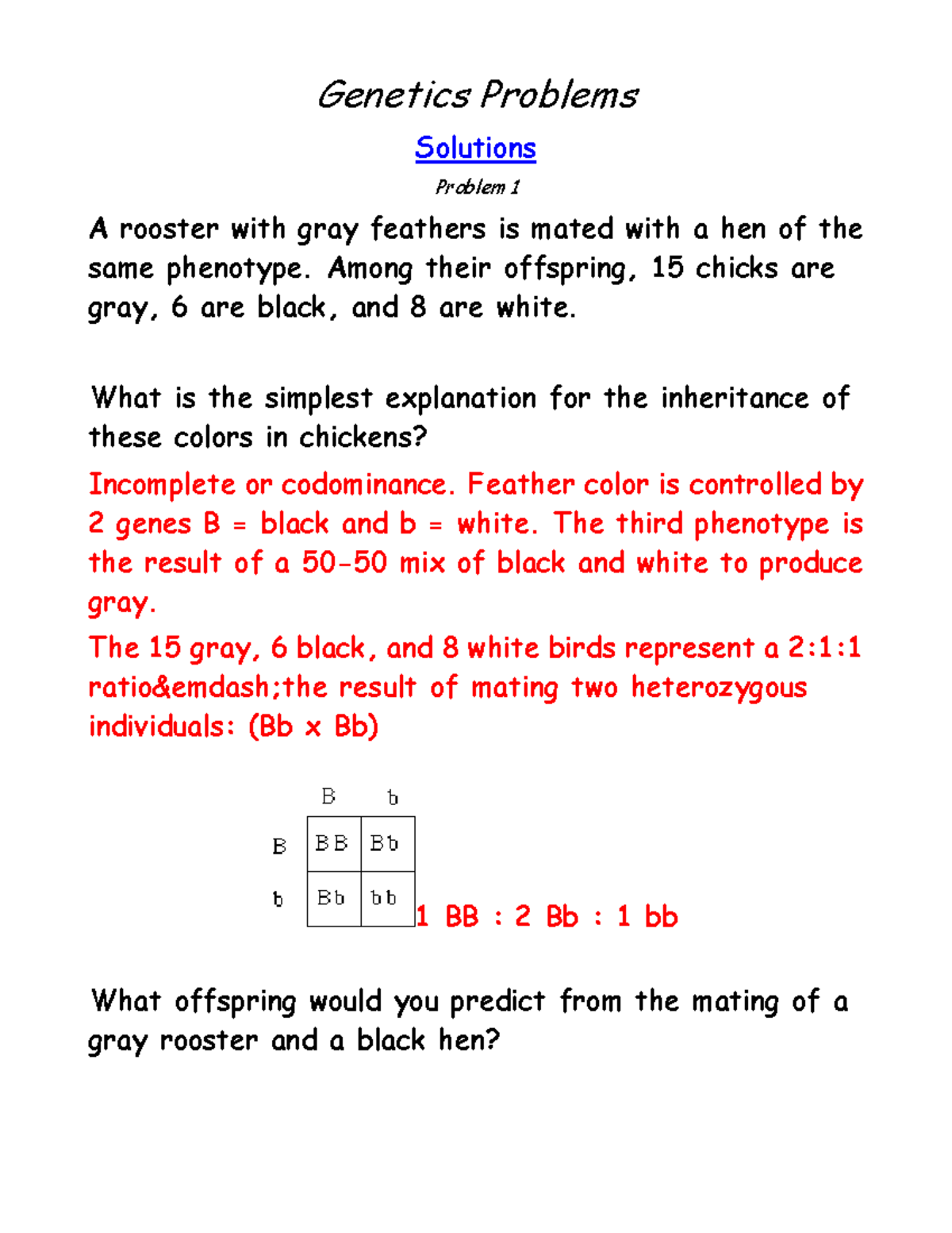 Genetic problem & answer - Genetics Problems Solutions Problem 1 A ...