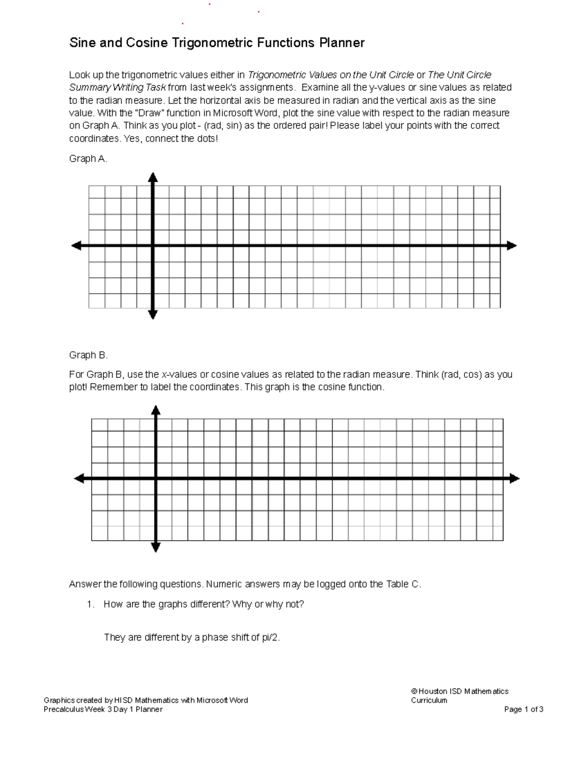 Sine and Cosine Trigonometric Functions Planner - Studocu