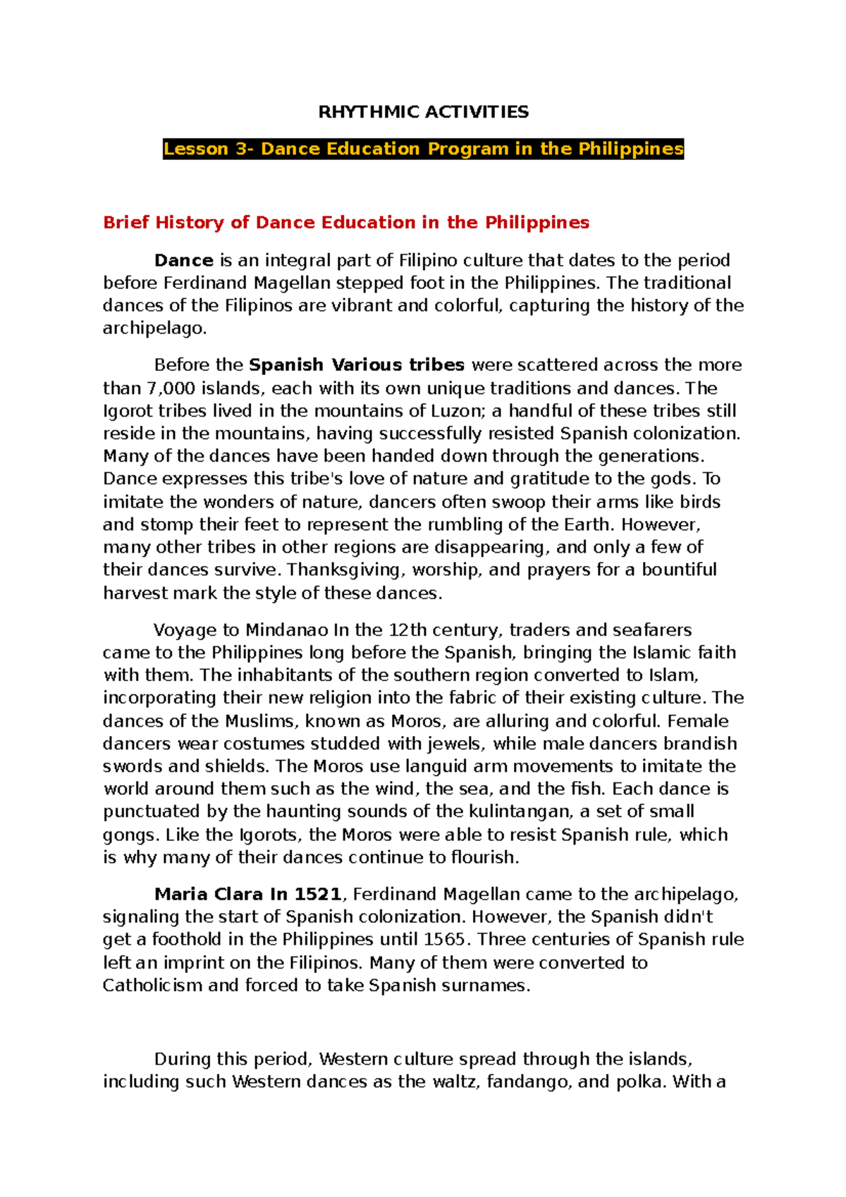 Dance Education Program In The Philippines The Traditional Dances Of