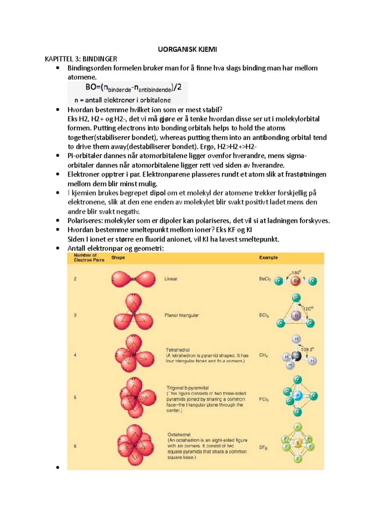 KJM1120- Uorganisk Kjemi pensum notater - UORGANISK KJEMI KAPITTEL 3 ...