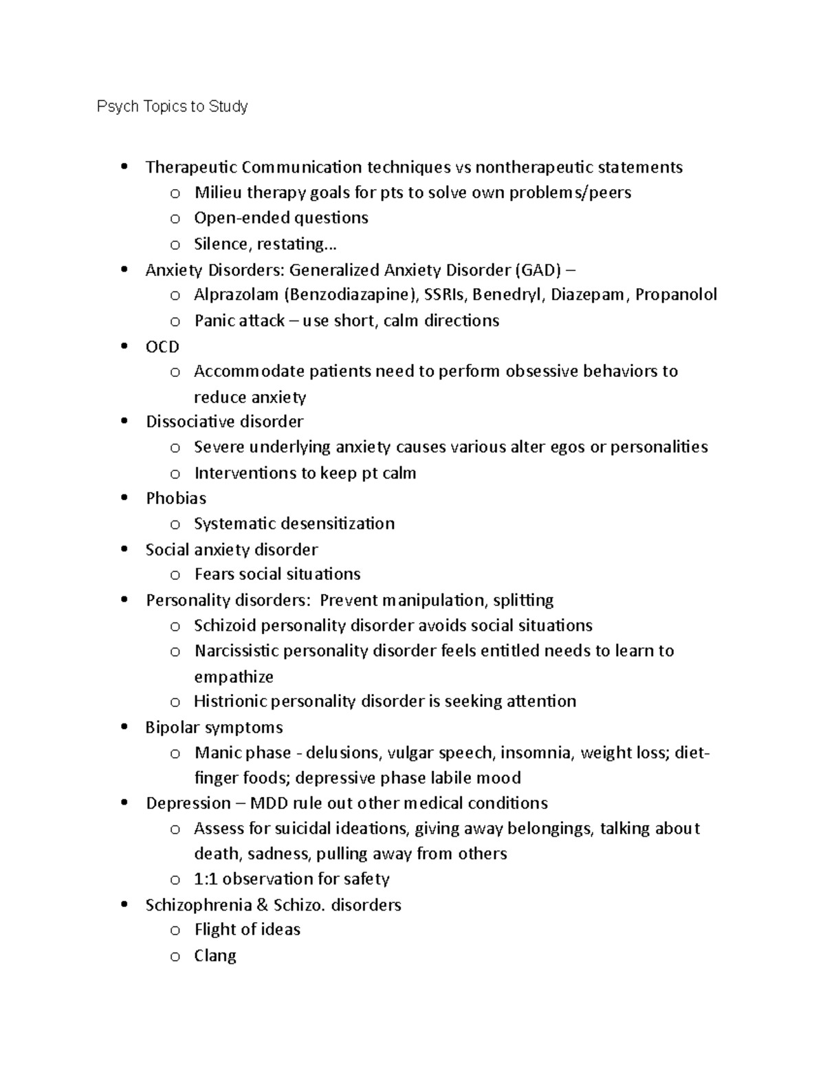 Psych+Topics+to+Study - Psych Topics to Study Therapeutic Communication ...