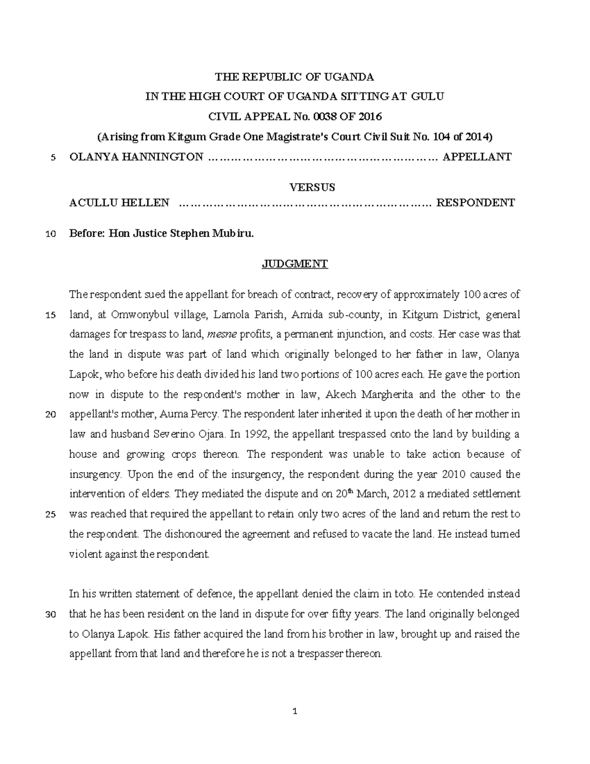 CASE ON MOU - about the case - THE REPUBLIC OF UGANDA IN THE HIGH COURT ...