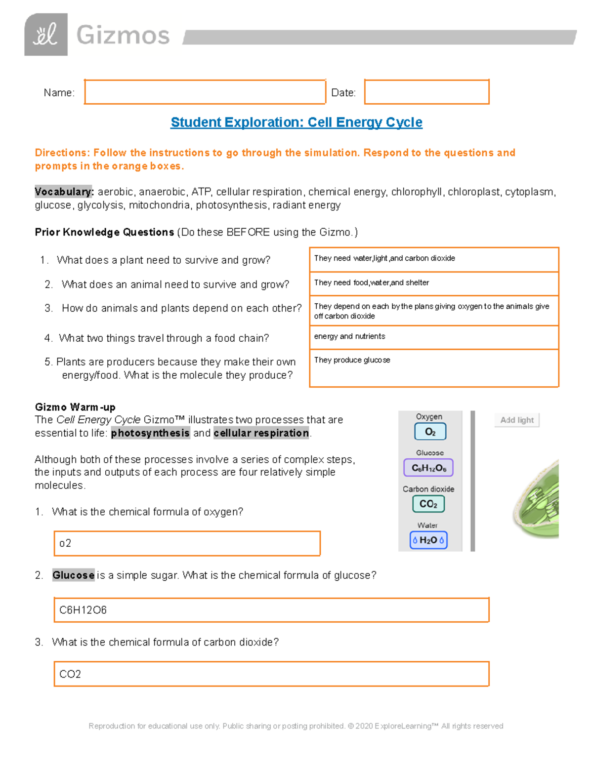 Cell Energy Intro - Name: Date: Student Exploration: Cell Energy Cycle ...